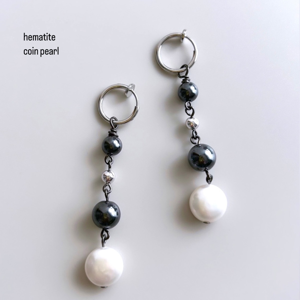 hematite coin pearl earring | kanameTORi