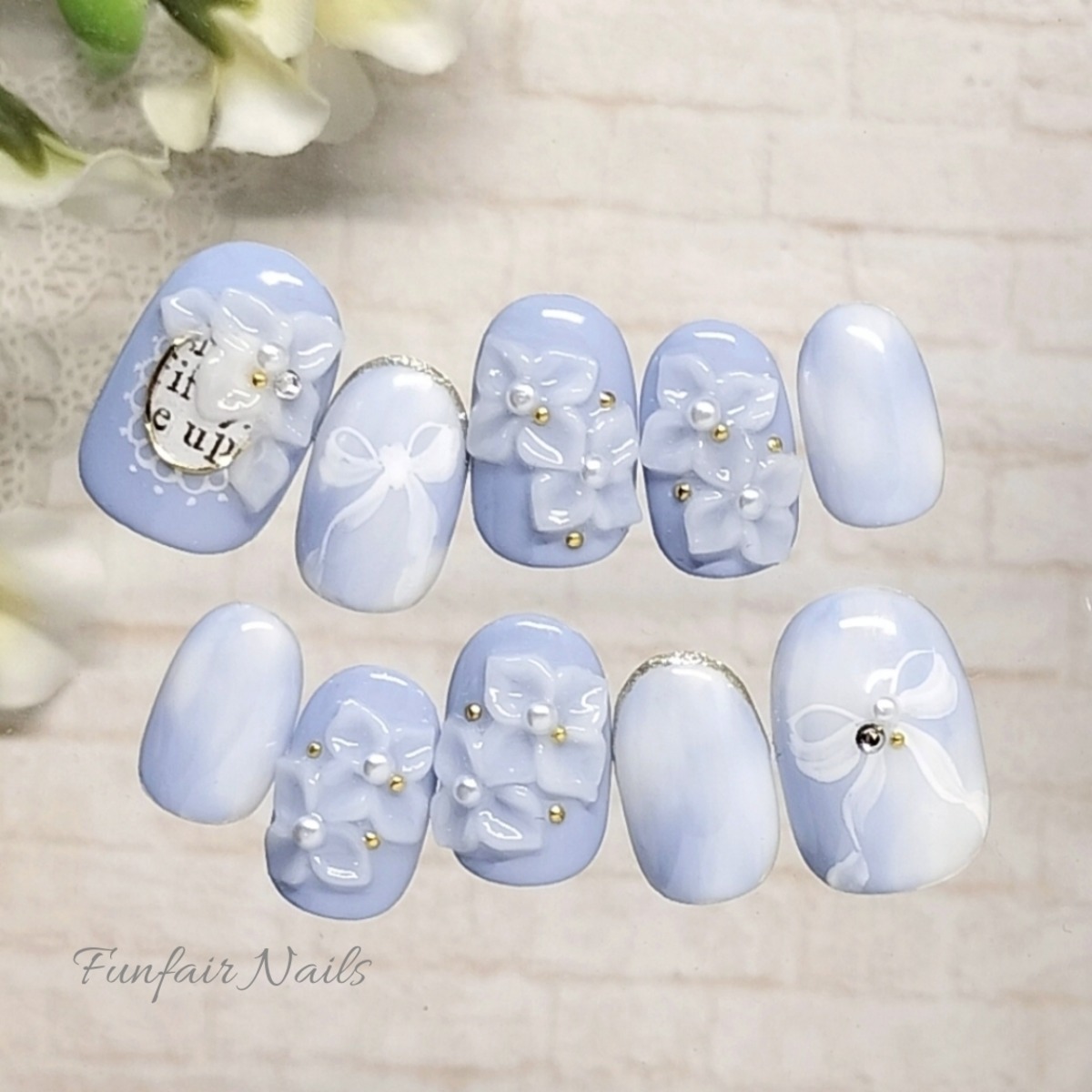 クラシカルフラワーブローチ(ミスティブルー) 〜 ネイルチップ フラワー クラシカル ブローチ 〜 | Funfair Nails