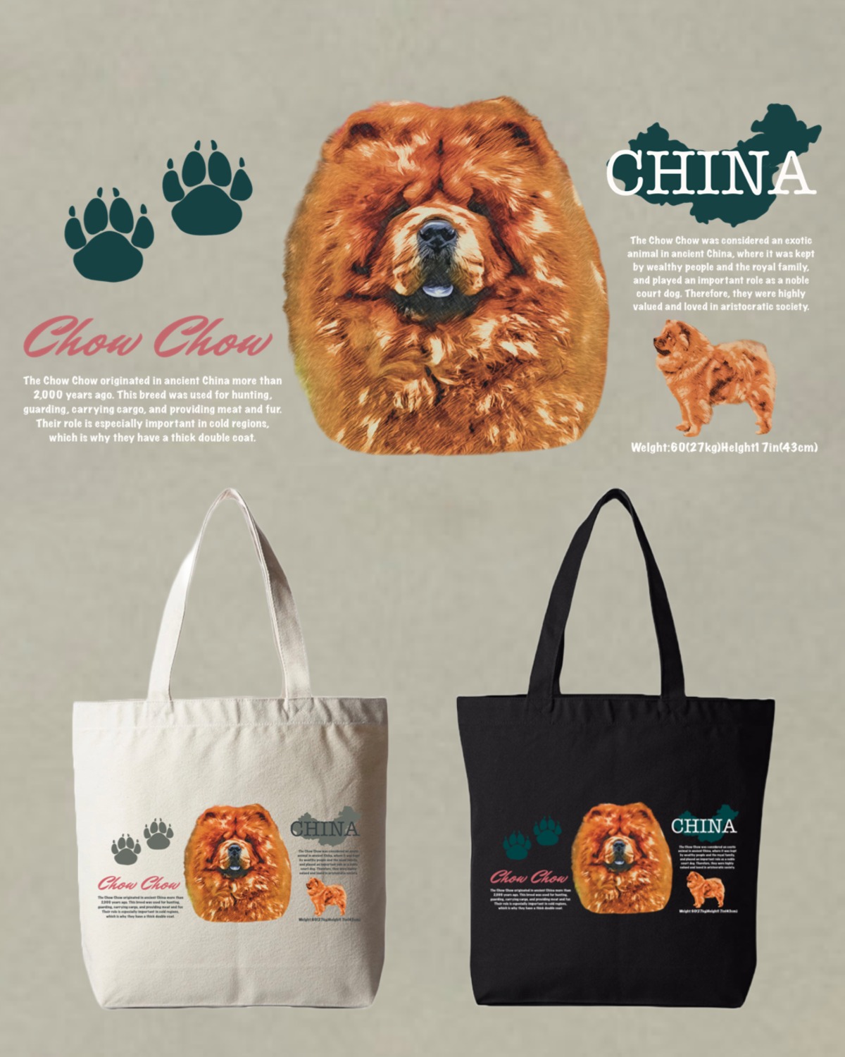 LAPSI DOG BOOK Chow Chow canvas tote bag | LAPSI DOG VINTAGE（ラプシ ドッグ ...