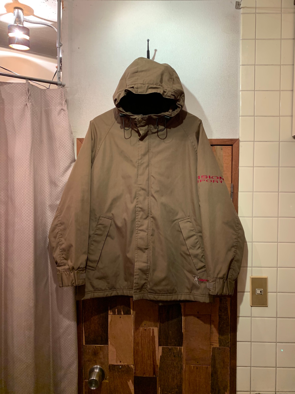 “VISION” khaki poly/cotton point logo hooded jacket inner fleece ...