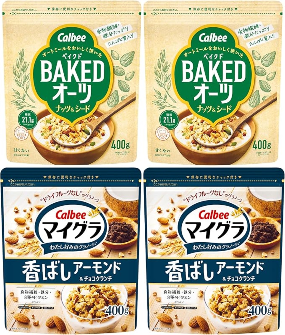 [フルグラ]カルビー ベイクドオーツ・マイグラ香ばしアーモンド&チョコクランチ 計4袋 a | hero01