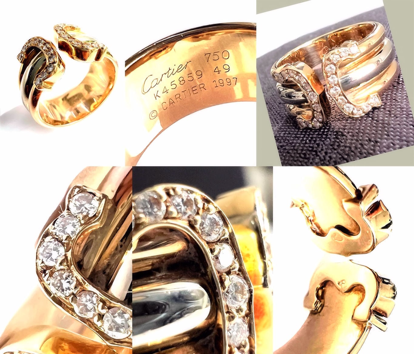 CARTIER カルティエ K18 YG PG WG 3 スリーカラー ゴールド 2C ラージ LM リング ダイヤモンド 22P パヴェ トリニティ 指輪 | brand cross tokyo