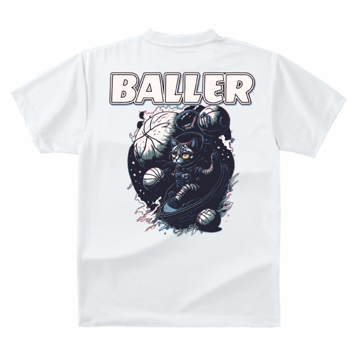 ※受注生産品 MaQoo バスケットボール Tシャツ 「BALLER CAT」 WHT/WHT | バスケットボールウェア・グッズ専門店MaQoo