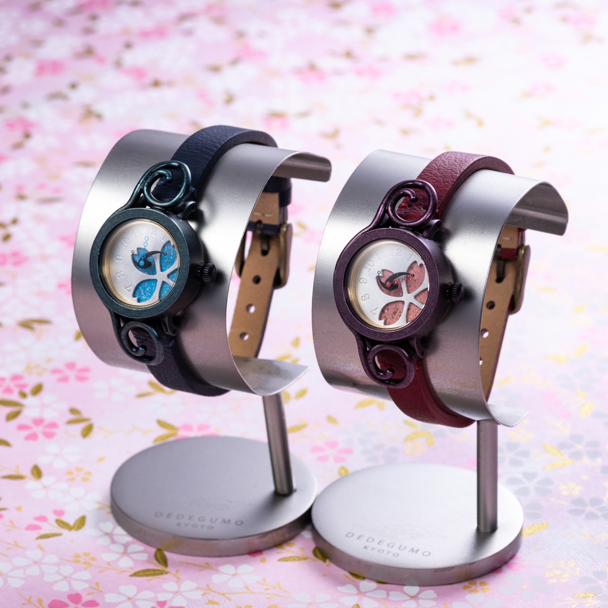 花模様（レッド） 手作り腕時計/クオーツ時計 | DEDEGUMO