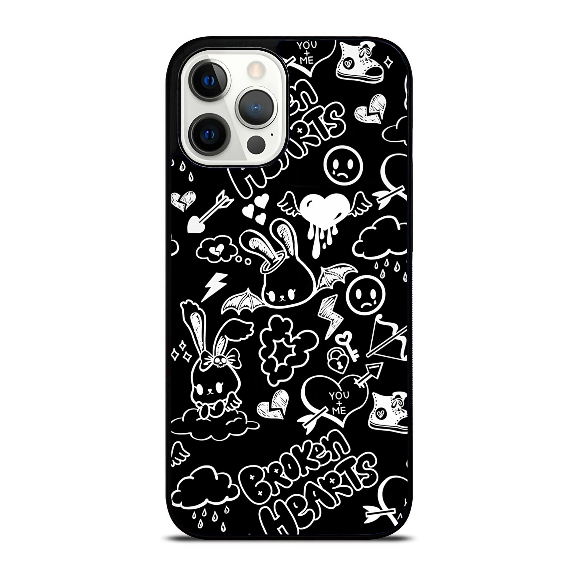 Indie Emo Bunny Doodle Emo Angel Alt Sketch Case -iPhone 16 15 14 13 12 ...