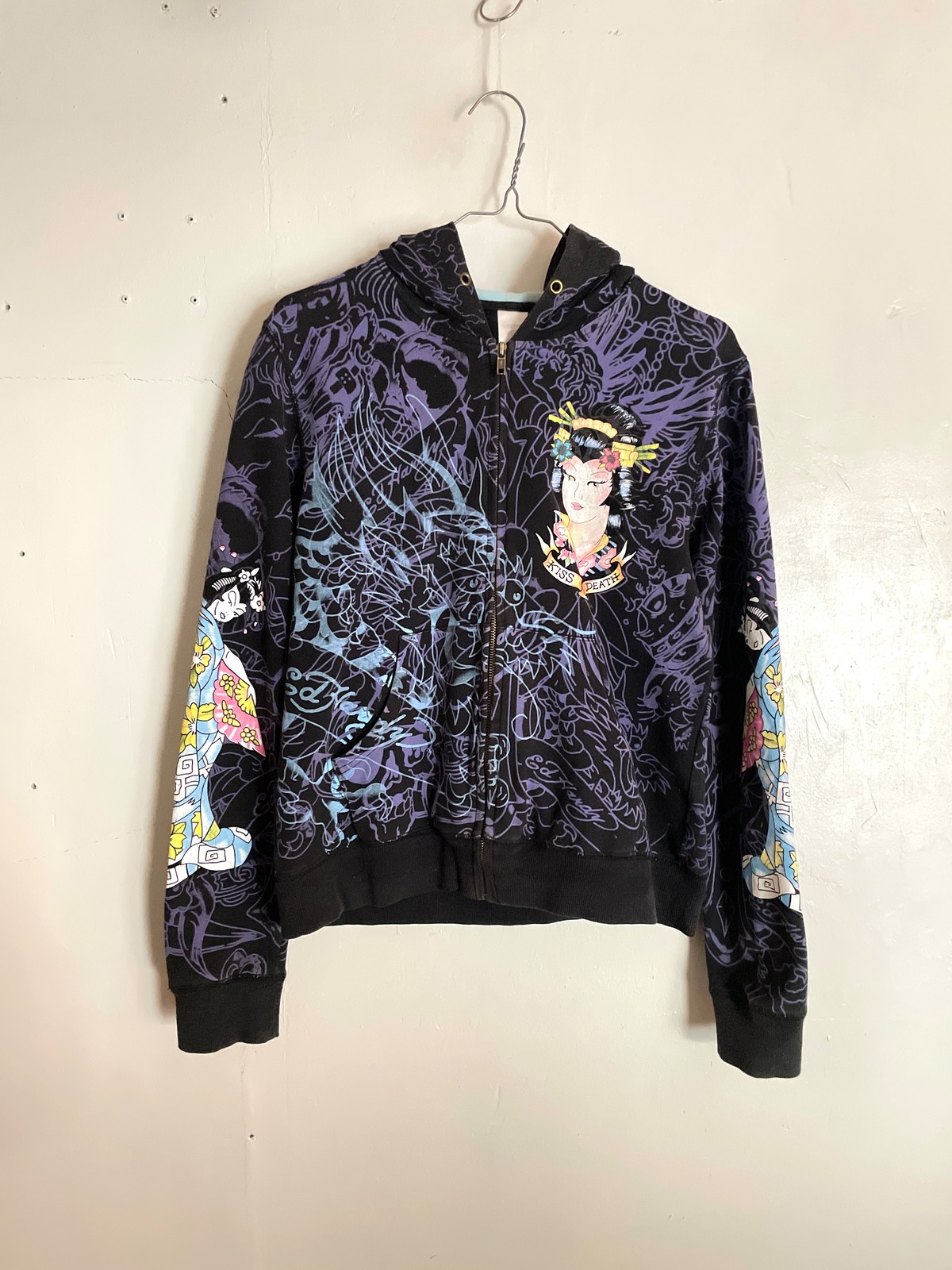 Old Ed Hardy Japanese Art Pattern Full Zip Hoodie | HENAMA ONLINE STORE