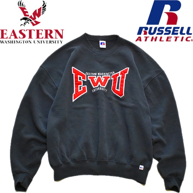 1点物 ラッセル前V黒イースタンワシントン大学スウェット古着メンズXXLレディースOKアメカジ90sストリートMixスポーツトレーナー ...