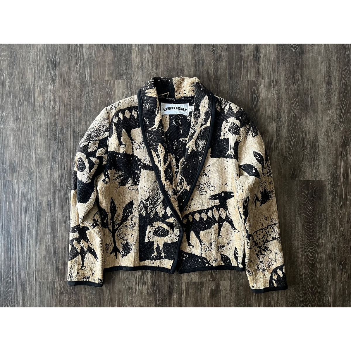 90s- animal pattern 1b cotton jkt black × beige "Made in USA" 動物柄 コットン ...