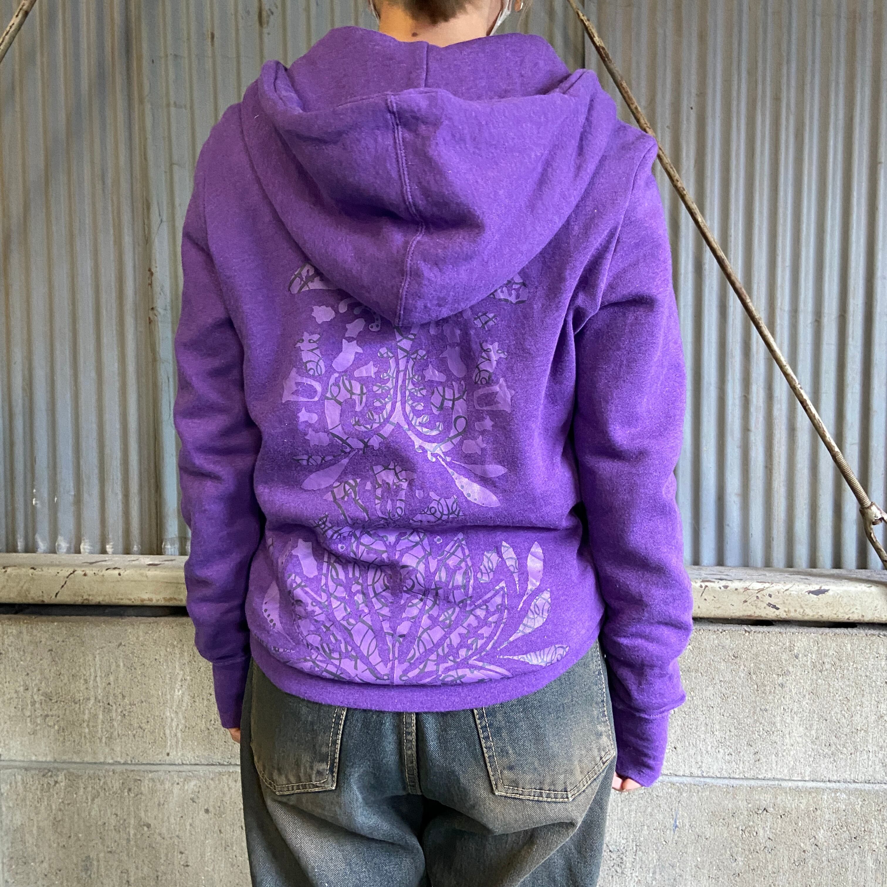 THE NORTH FACE ザ ノースフェイス フルジップ スウェットパーカー レディースS 古着 ロゴプリント フーディー パープル 紫 ...