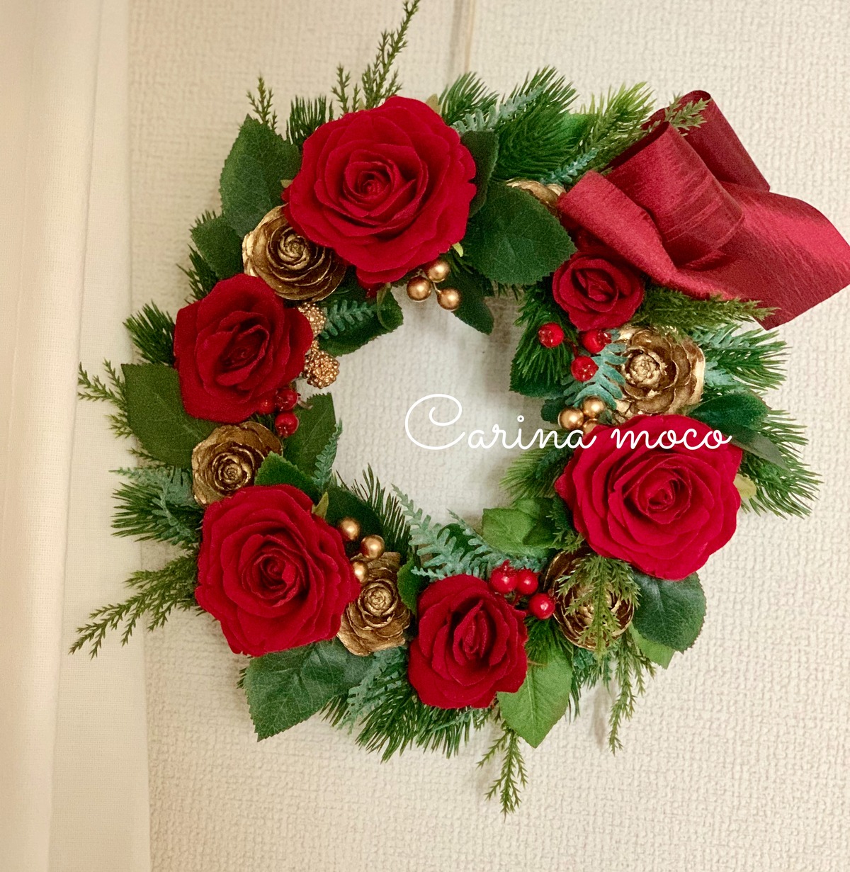 ご予約済み•ブーケを模した深紅のバラのリース | Carina moco