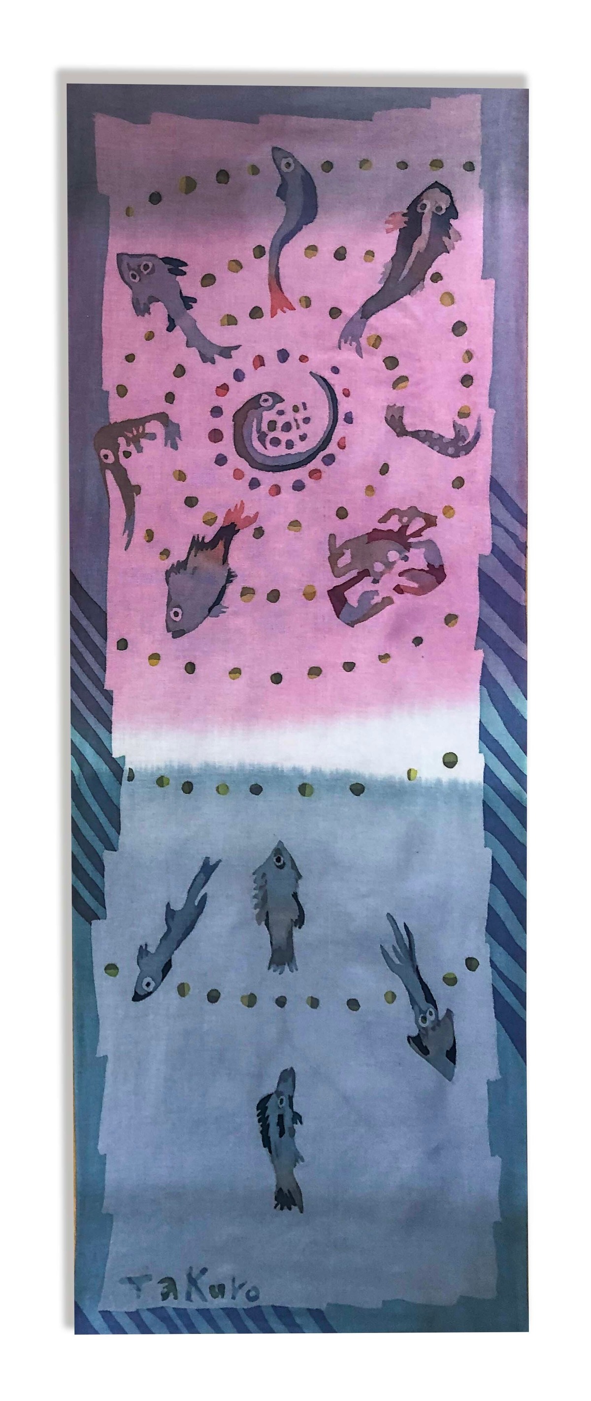 綿てぬぐいロウ染め 魚影の花火ピンク色 品番FF0004 | takurozome