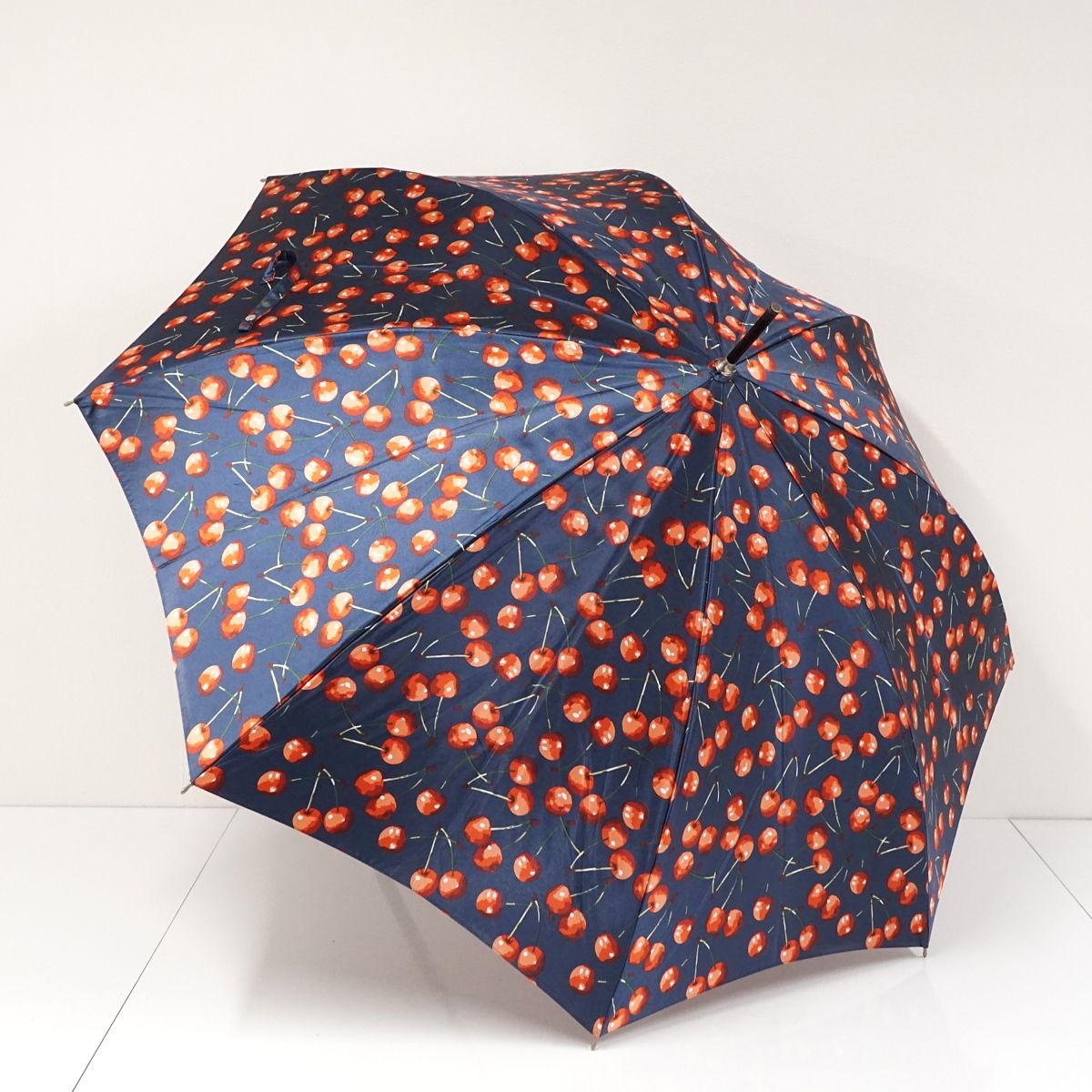 傘 SONIA RYKIEL ソニアリキエル USED美品 ネイビー さくらんぼ チェリー ジャンプ かわいい 果実 60cm A1036 ...