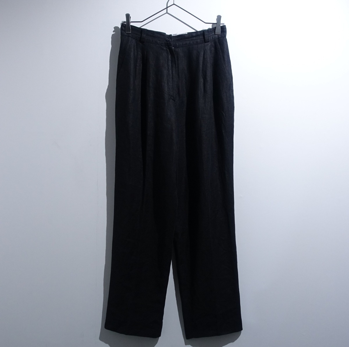 EURO Black 2-pleat Wide Linen Slacks | 古着屋 FORCE