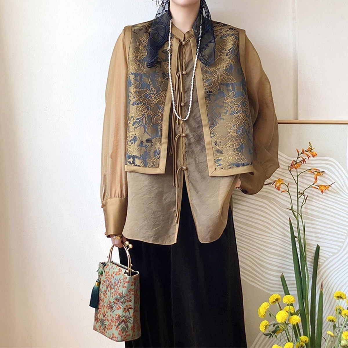 Fake layered china sheer shirt ＊S-469 | Sugar Mist