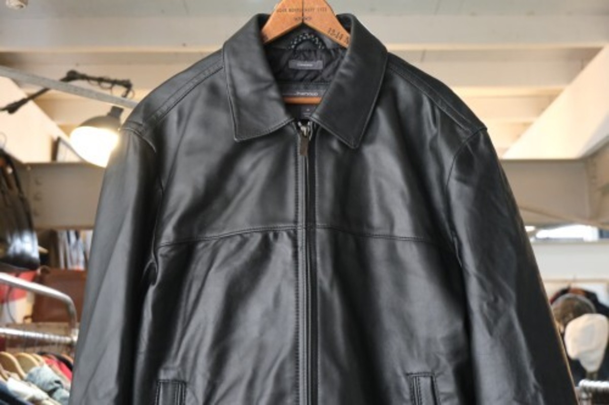 90's PERRY ELLIS PORTFOLIO black lambskin zip-up Jacket | GARYO
