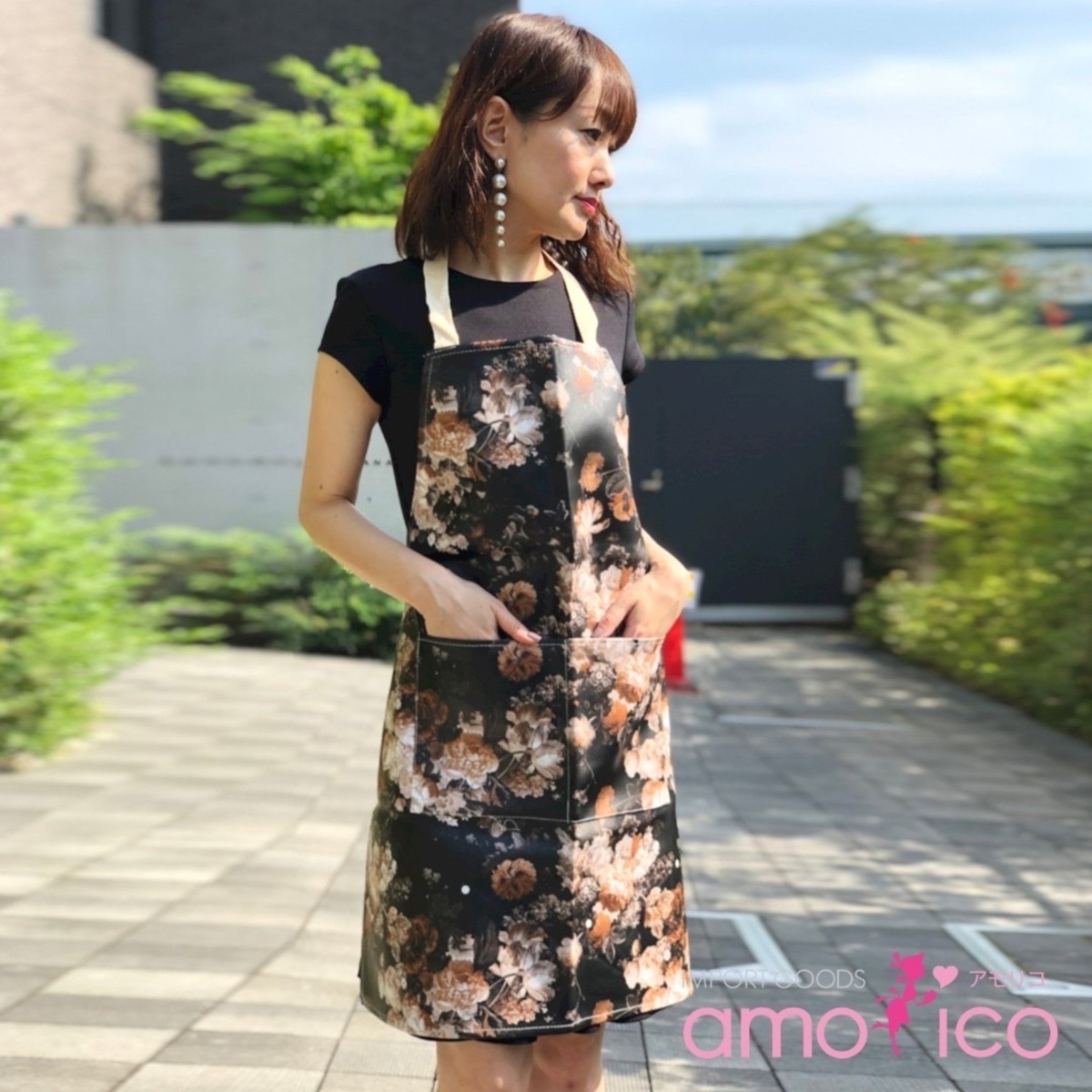 【完売】【amorico】PVC フローラルブラック/アイボリー エプロン | おしゃれなエプロン通販のamorico（アモリコ）☆インポート ...