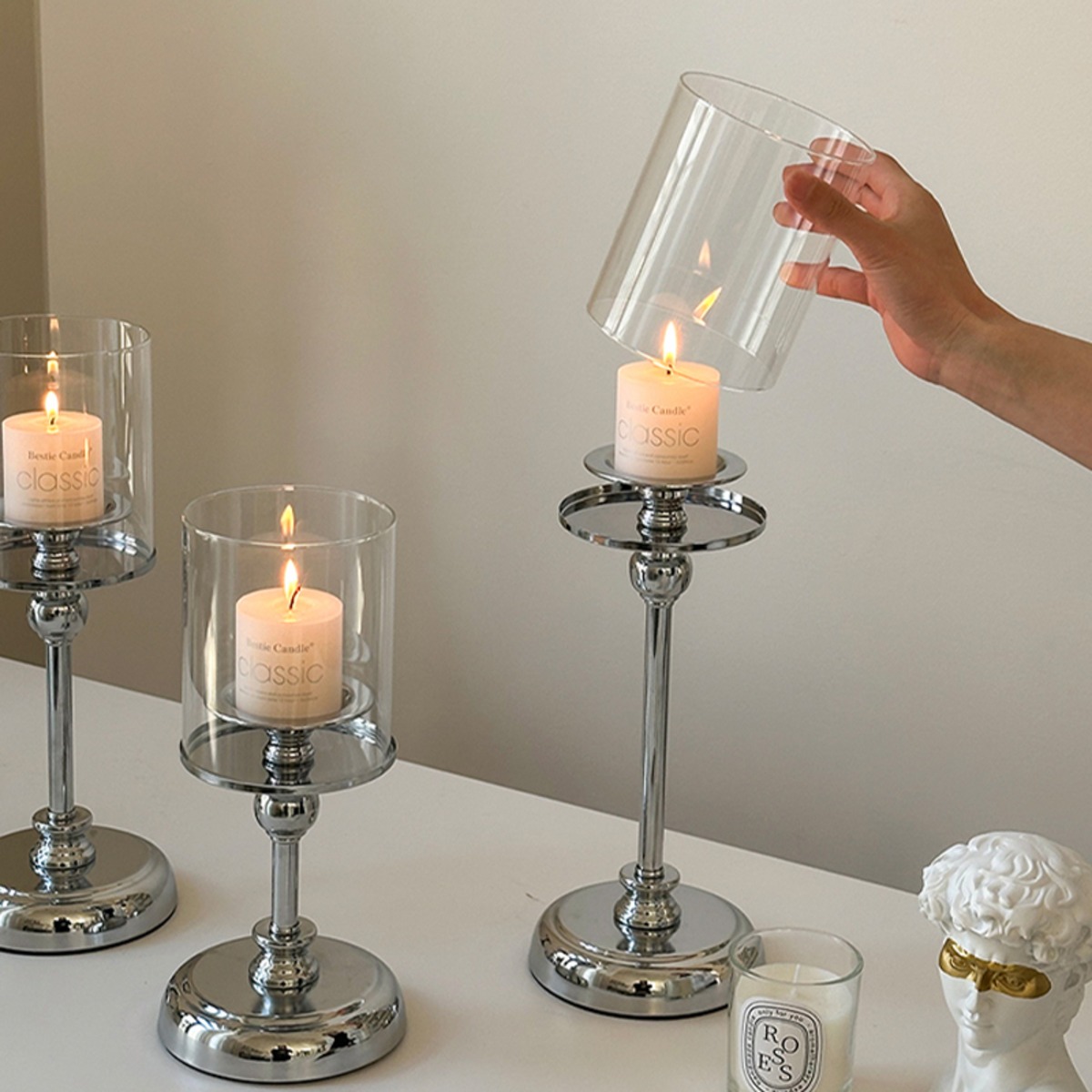 【CANDLE】INS高級感ガラスドーム付きキャンドルスタンド&キャンドル | koretty2021