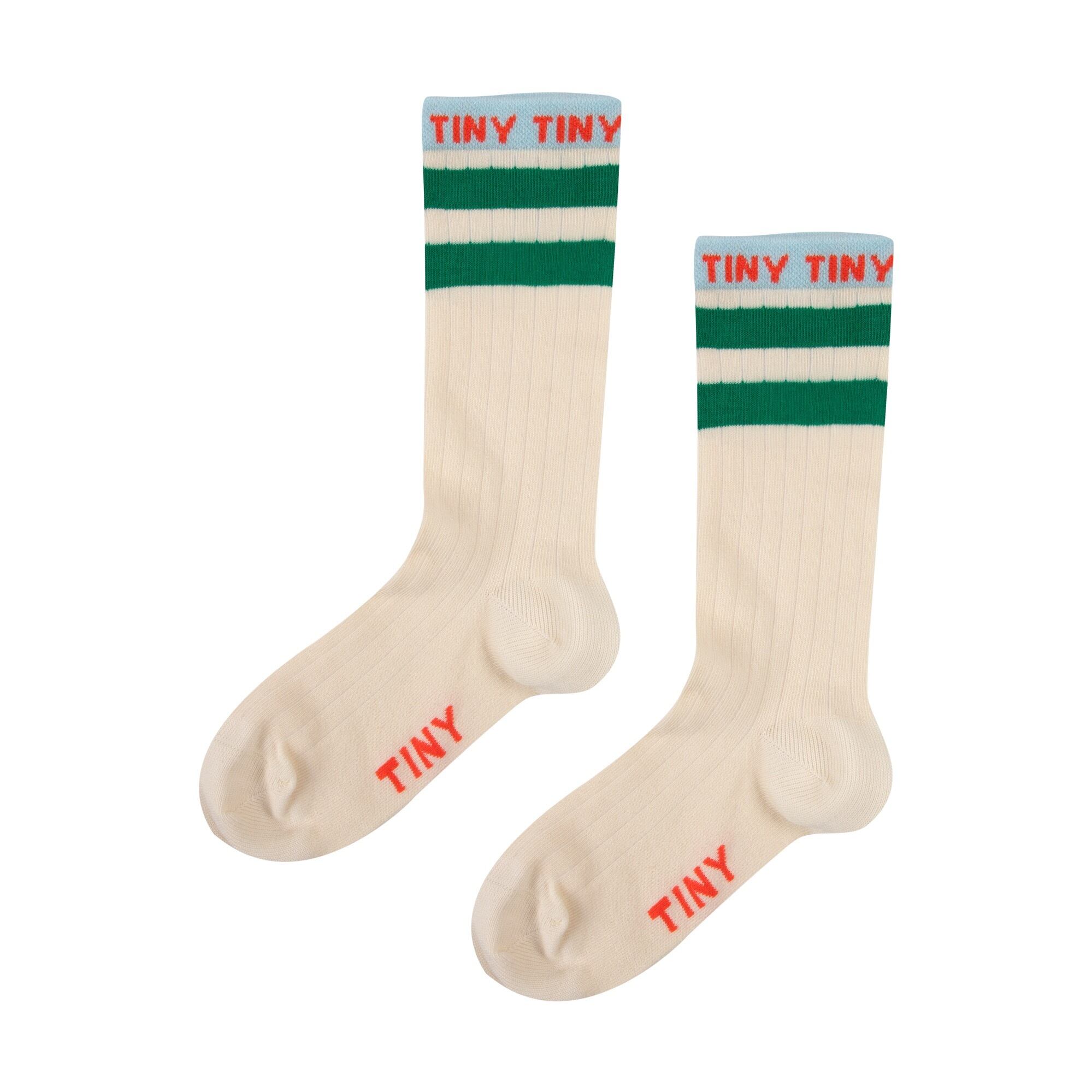 【Kids】TINY COTTONS / TINY MEDIUM HEIGHT SOCKS (Light Cream / Dark Emerald) SS25 | Pay ID