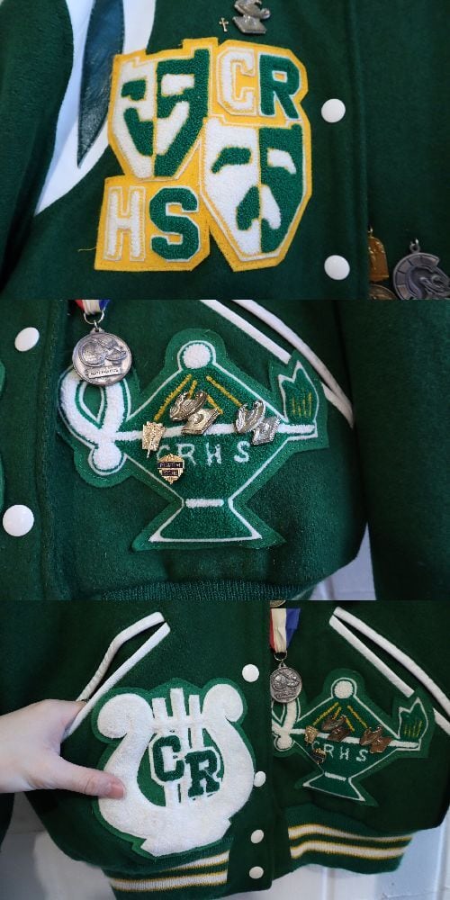 80s green×white×yellow sailorcollar stadium jumper [l-4859] | Fizzvintage