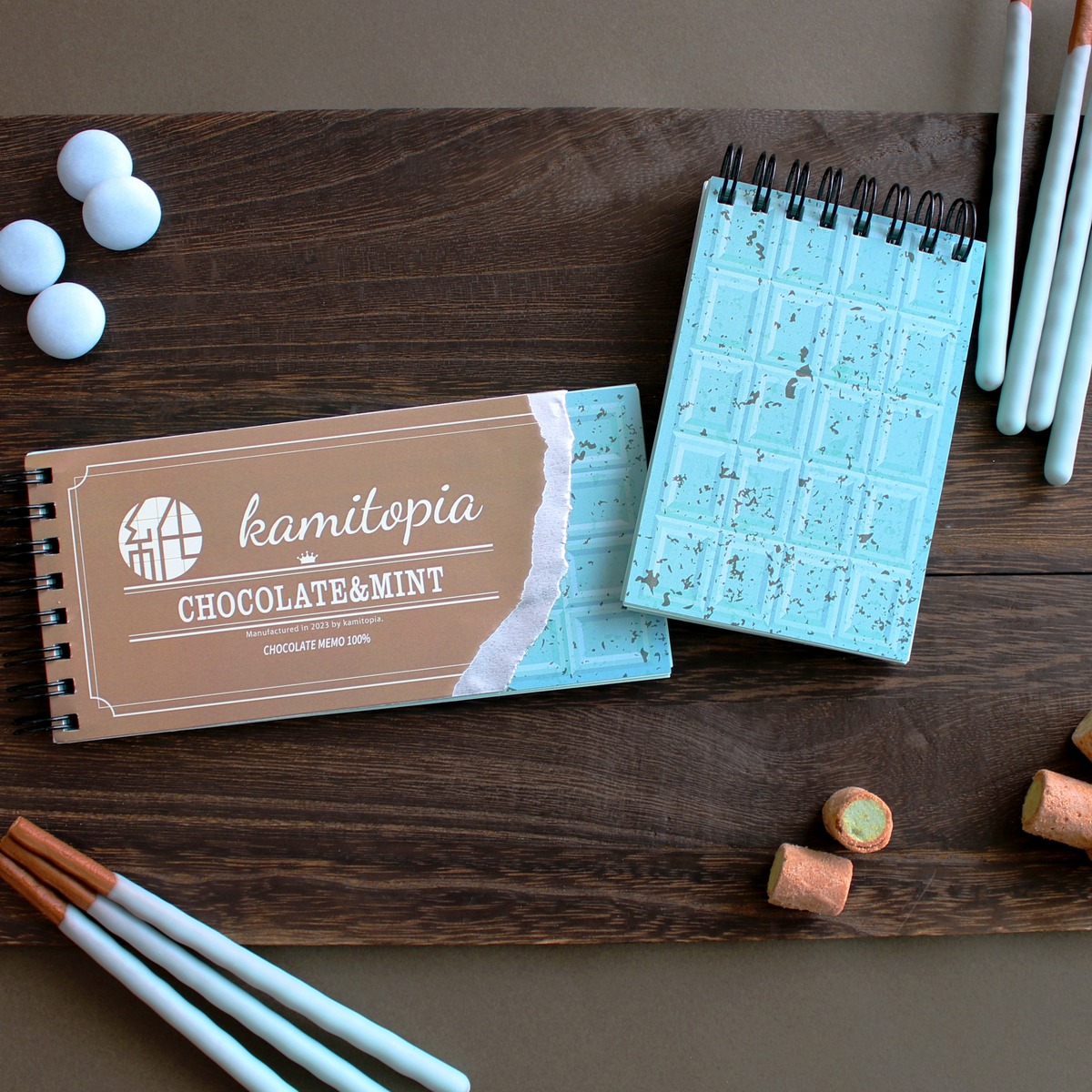 紙グルメメモ帳 チョコレート (CHOCOLATE&MINT)｜スマホサイズ＋A7変形サイズセット | kamitopia