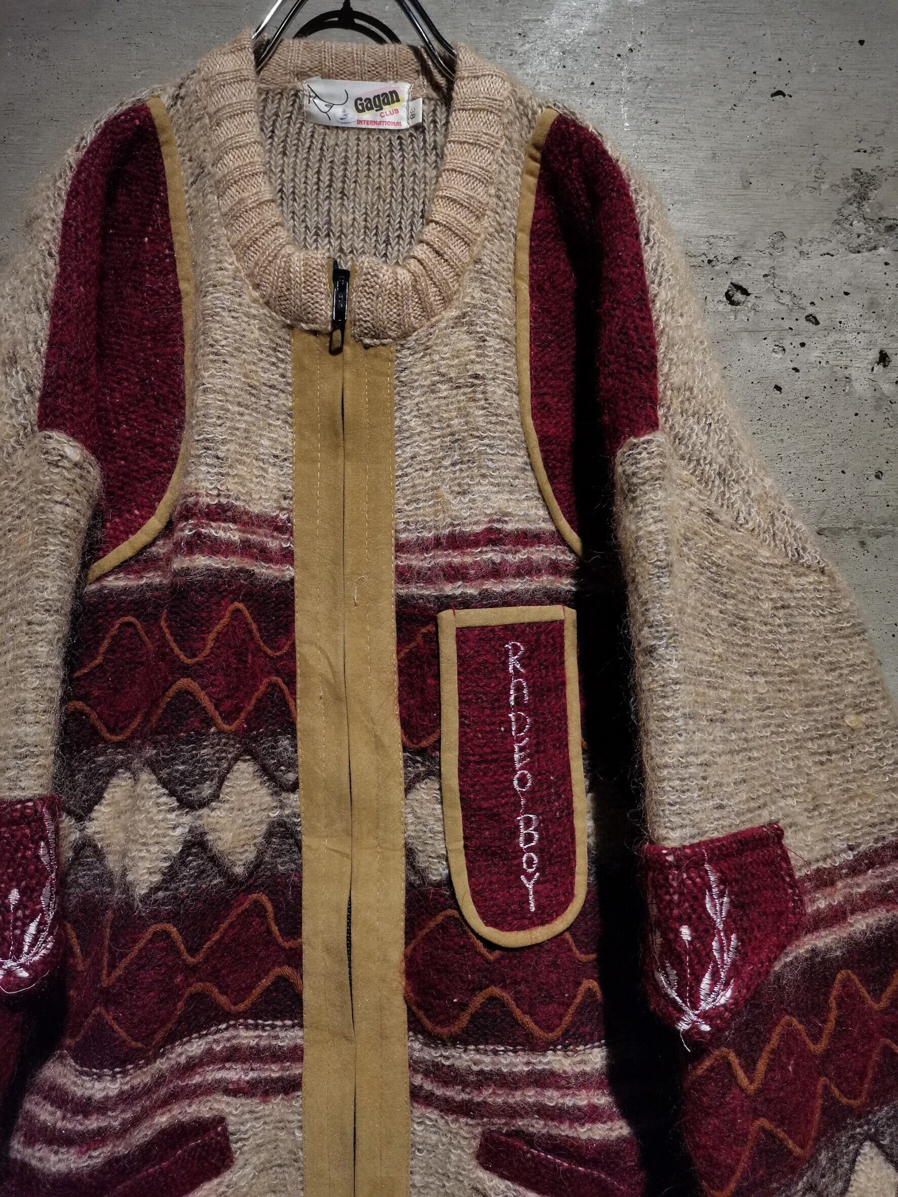 【Caka】 Patch×Wave Pattern Vintage Loose Zipup Knit Jacket | Caka(カカ）下北沢 ...