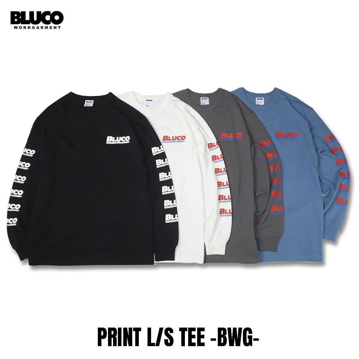 BLUCO(ブルコ) OL-12-006 PRINT L/S TEE -BWG- (BLK/WHT/CHL/SBLU) | Pin's store