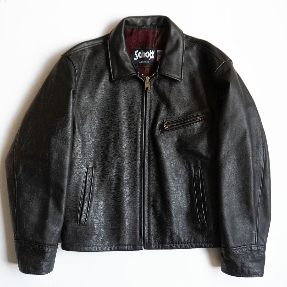【美品/ビッグサイズ】SCHOTT【681/シングルライダースジャケット】42 襟 レザー アメリカ製 ショット 25110450 ...