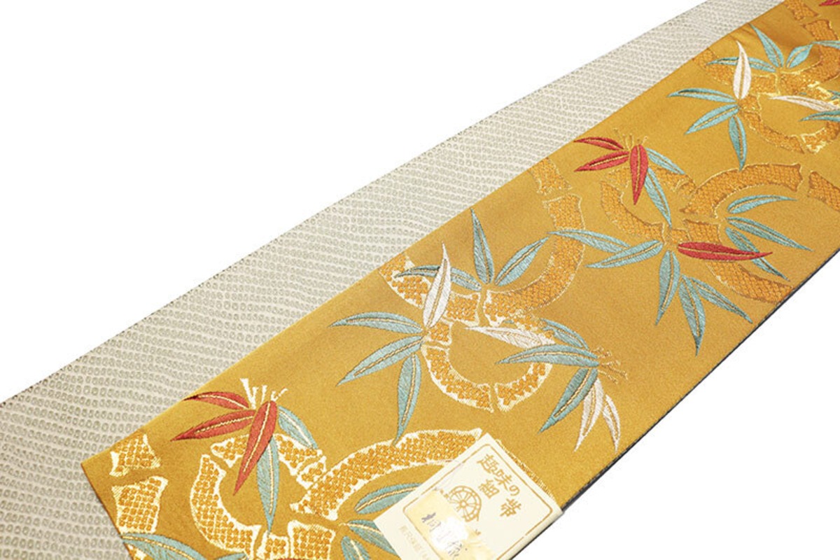 リバーシブル半巾帯 竹の丸 金茶 ポリエステル100％ | Tamao Kyoto