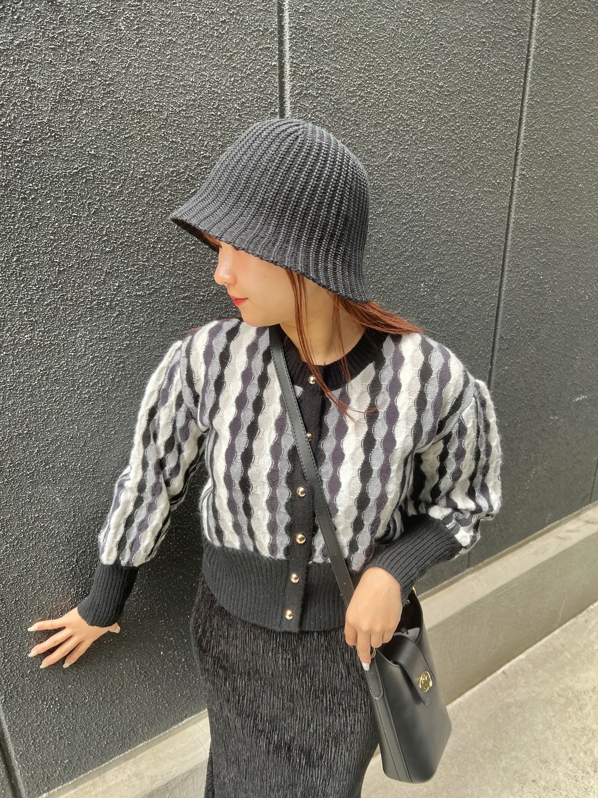 monotone wave knit cardigan ニット カーディガン トップス ウェーブ | LOOSEHOUSE