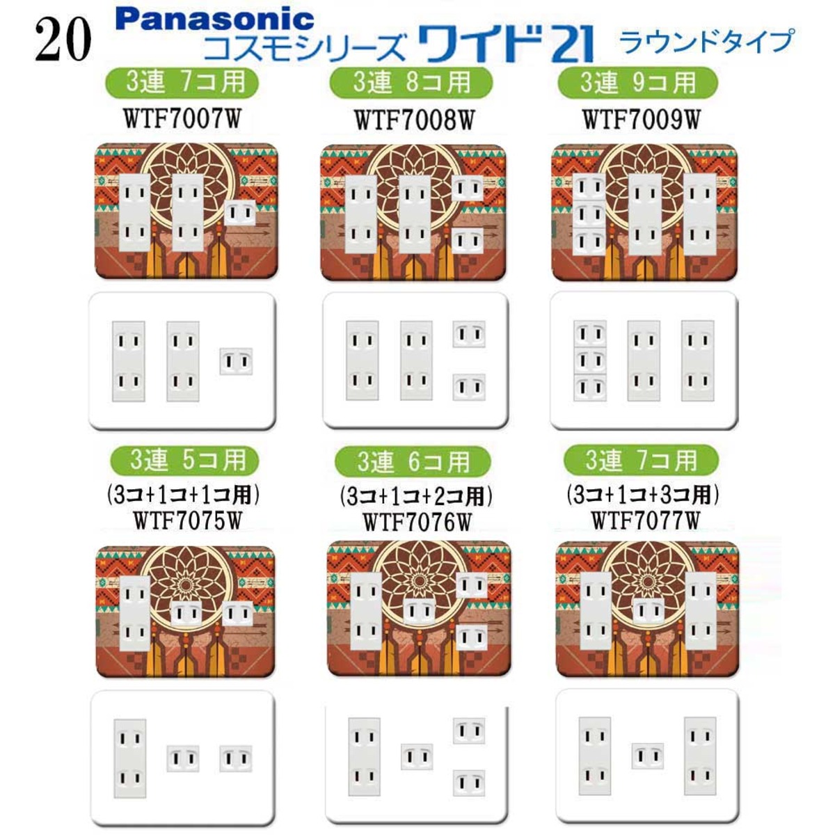 ネイティブアメリカン柄 20番パナソニック 【コスモワイドシリーズ21】3連 コンセントプレート スイッチプレート | CASEMAKER