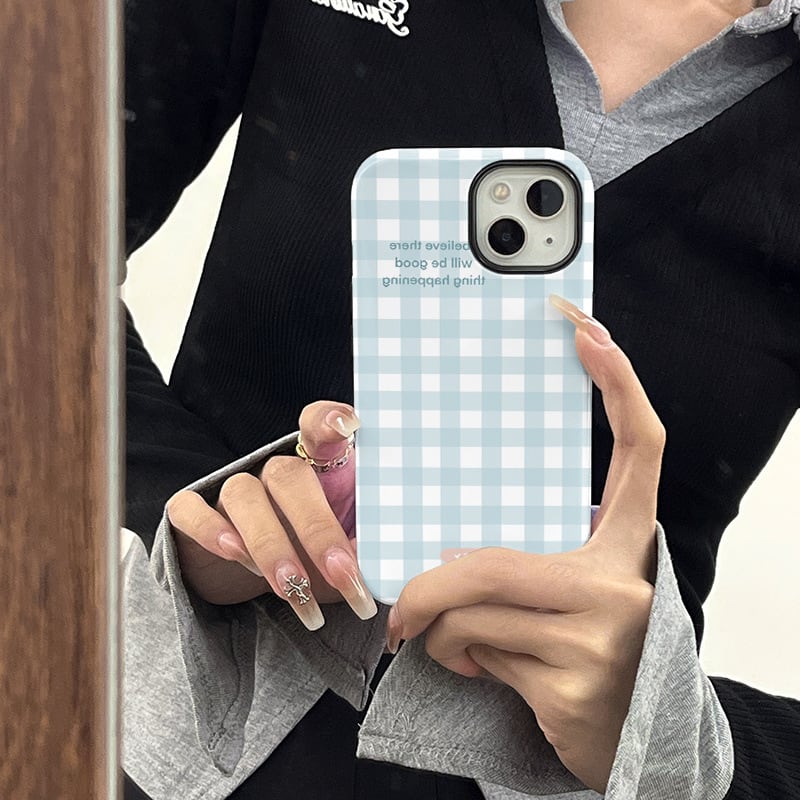 新型iPhone15シリーズ対応】爽やかさん◎ブルーチェック 新型iPhone15シリーズ対応】爽やかさん◎ブルーチェック