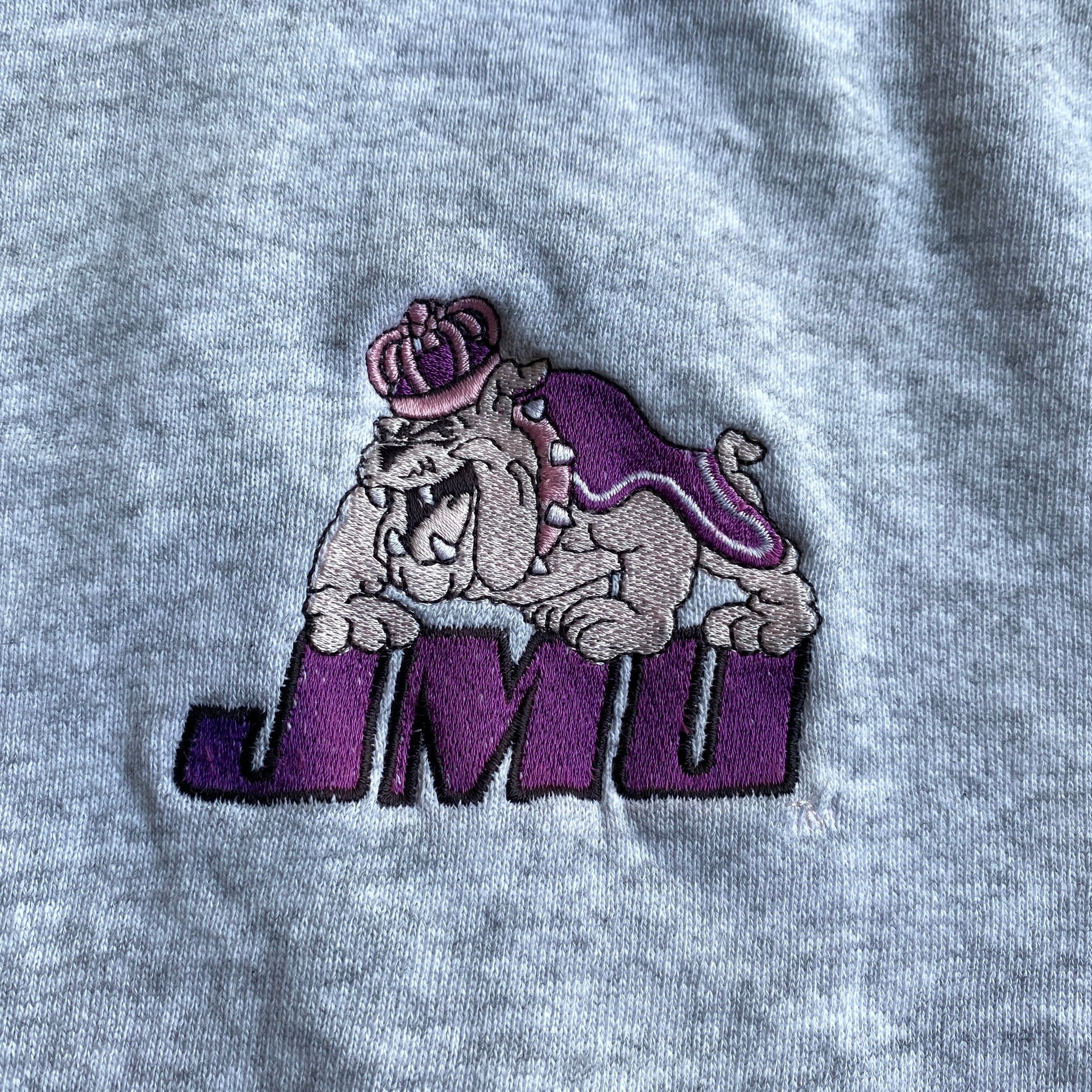 90年代 USA製 OARSMAN JMU ブルドック 犬 ワンポイントロゴ 刺繍 スウェットシャツ メンズL相当 古着トレーナー 90S ...