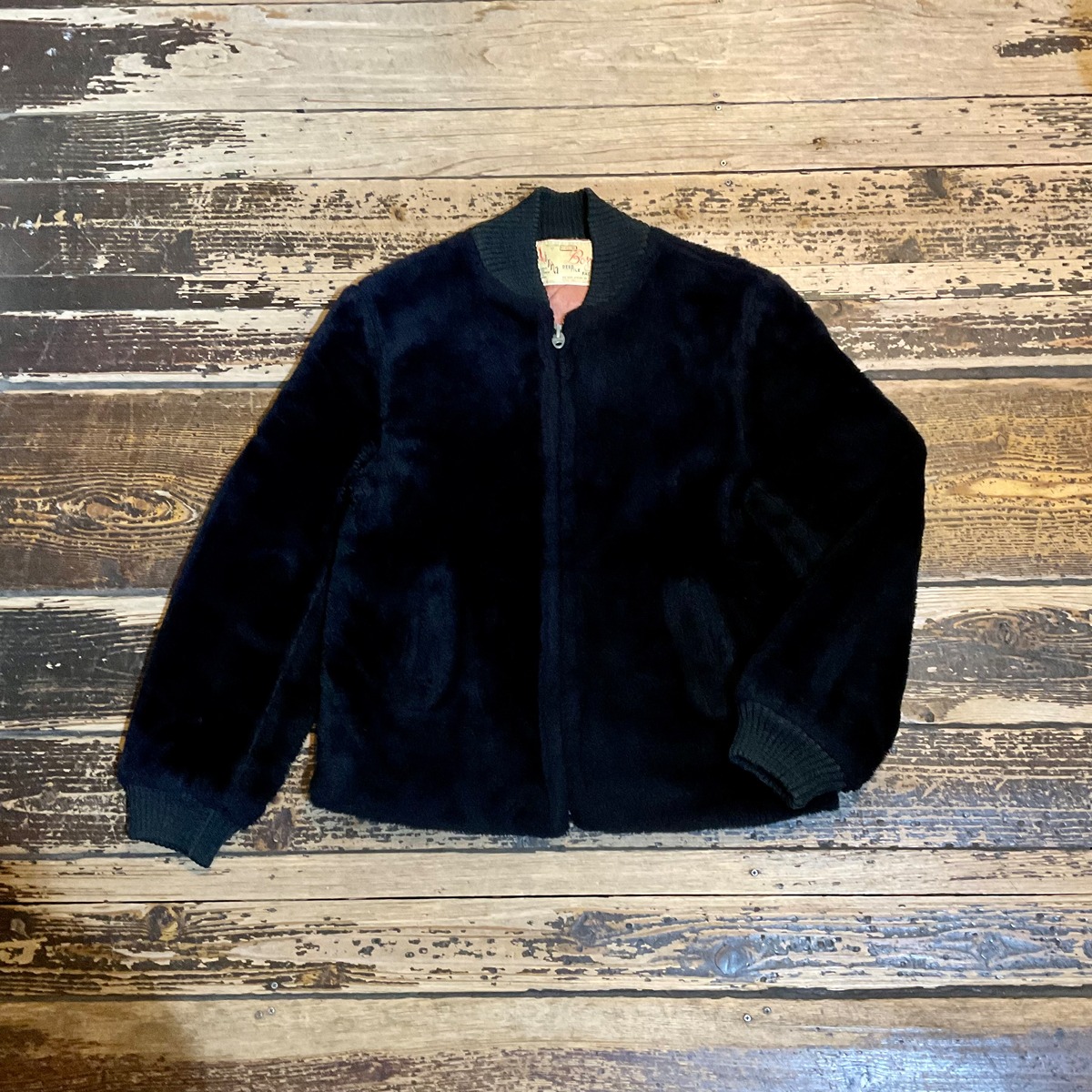 60's~ Victoria Borg DEEP PILE FABRIC SPORTSWEAR Black Pile Coat ...