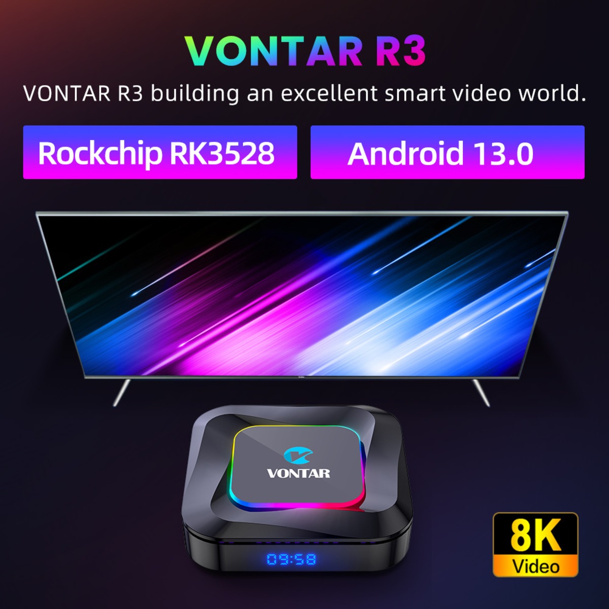 4G+32G VONTAR R3 RGB TV ボックス android 13 Rockchip RK3528 サポート 8K ビデオ BT5 ...