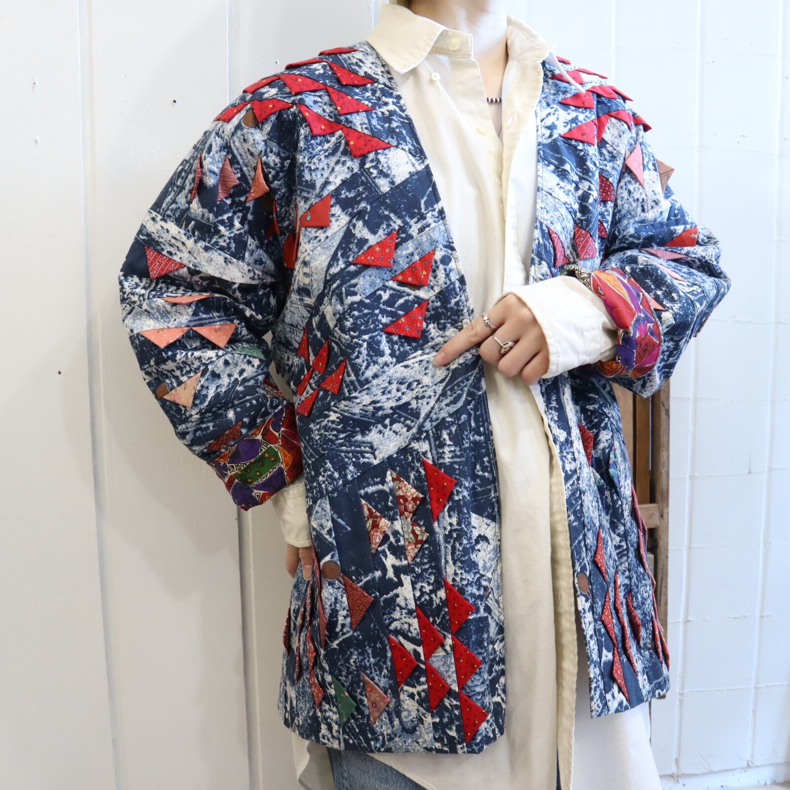 blue×red triangle patch reversible jacket [l-2556] | Fizzvintage