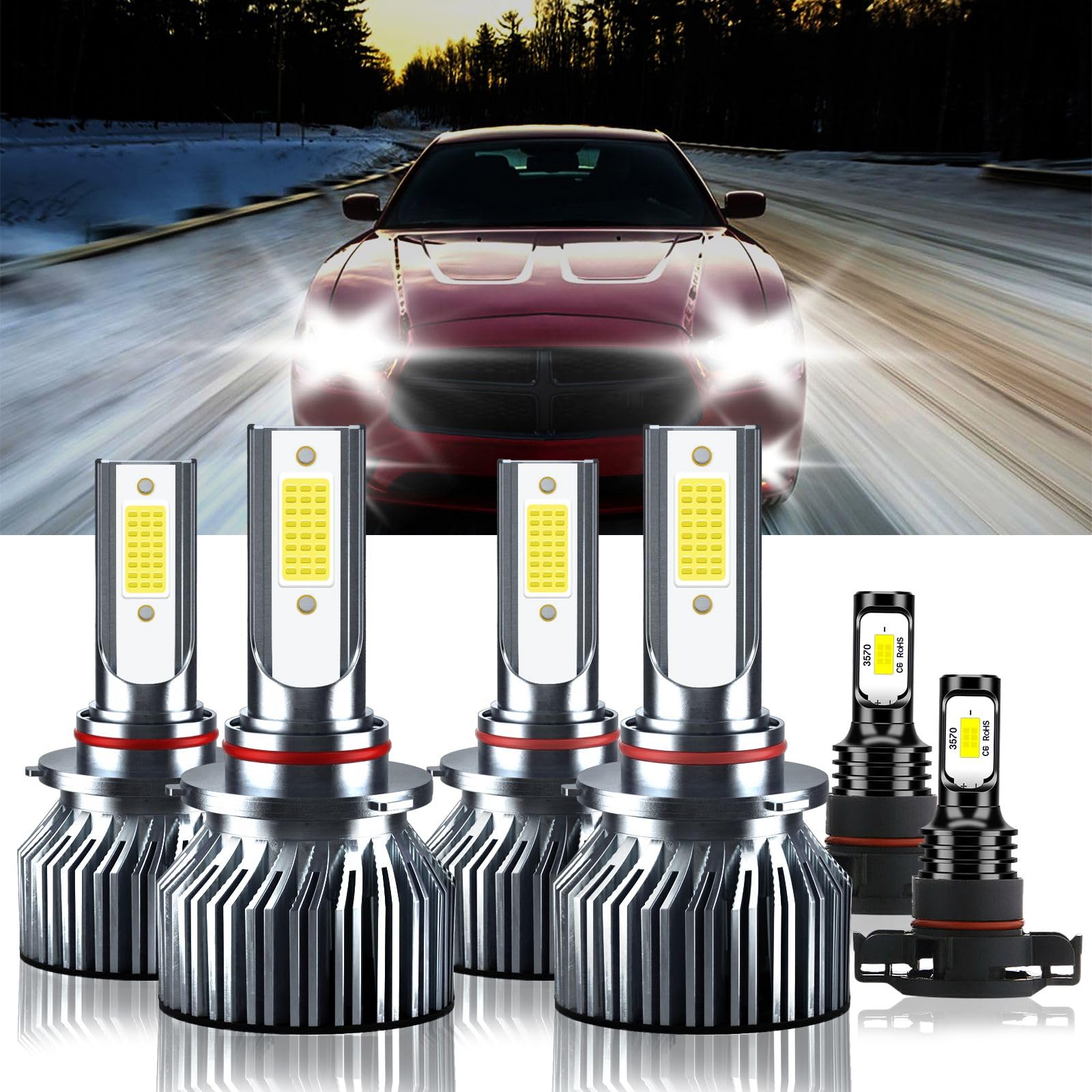 Dodge Charger 2010-2010 9006 High/Low Beam H16 Fog light Bulbs、32000lm ...