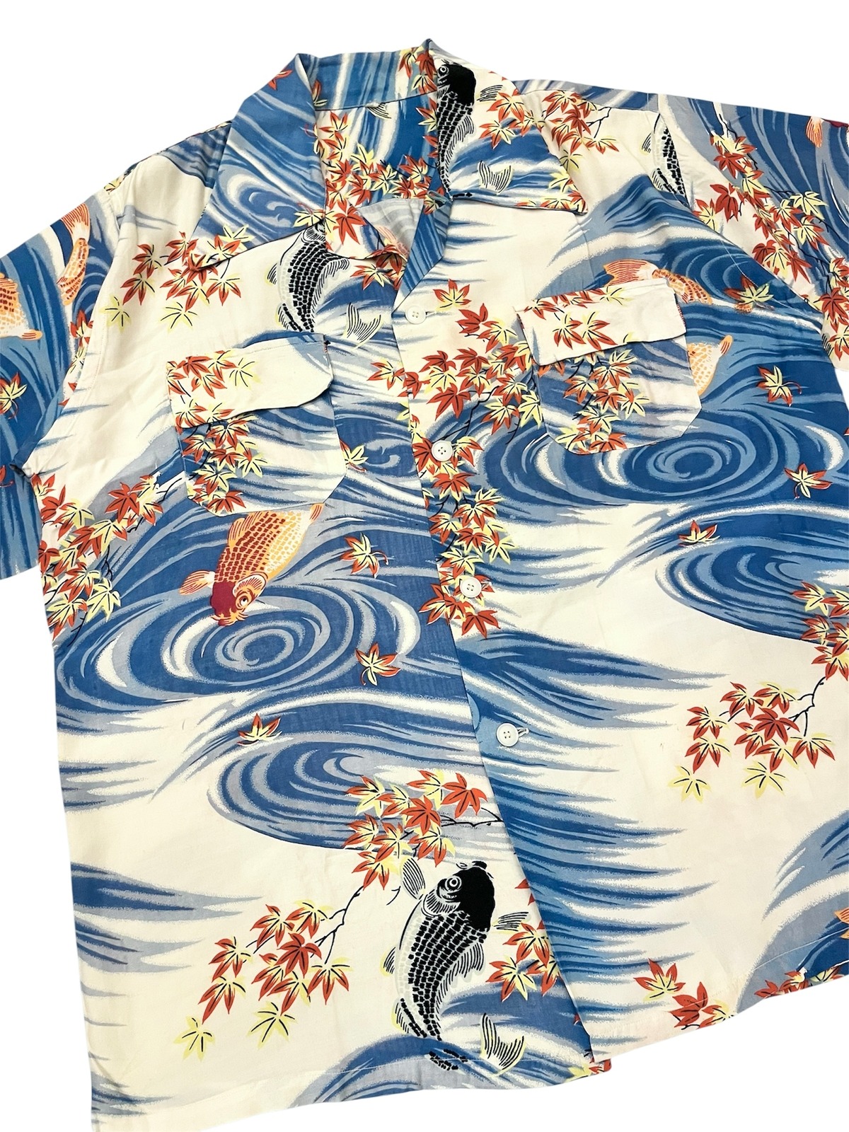 50s Rayon Hawaiian Shirt Nishikigoi Mintcondition 50年代 和柄レーヨンハワイアンシャツ ミントコンディション | ROOMNUMBER10