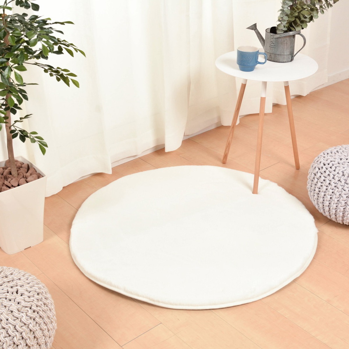 ラビットファータッチのチェアパッド ラパン 直径約38cm アイボリー | インテリアのNooBee