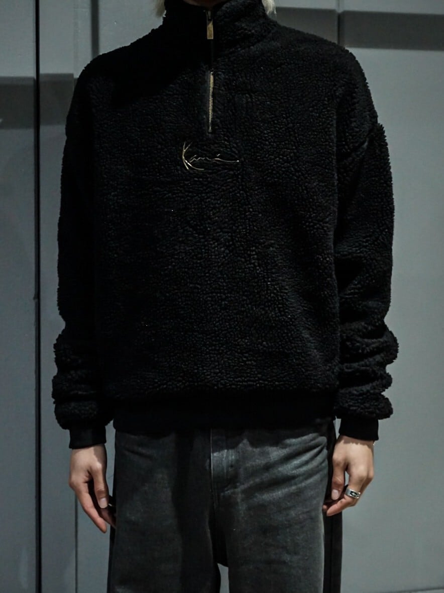 【add (C) vintage】"KARL KANI" Metal Logo Charm Design Vintage Loose Half Zip Boa Fleece Pullover ...