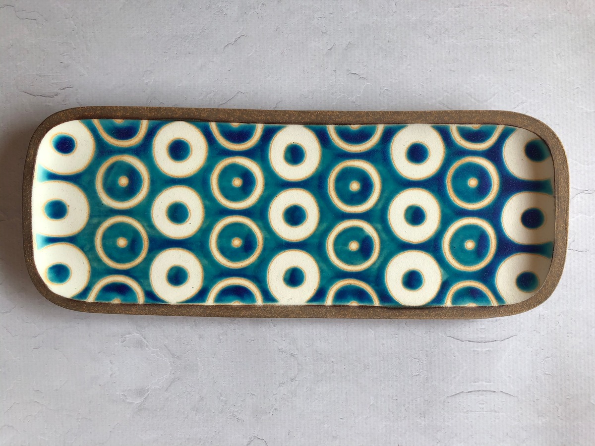 issui pottery 一翠窯 ヘゴ トルコブルー 角皿 長方 陶器 is06 | GojiGoji sobockle