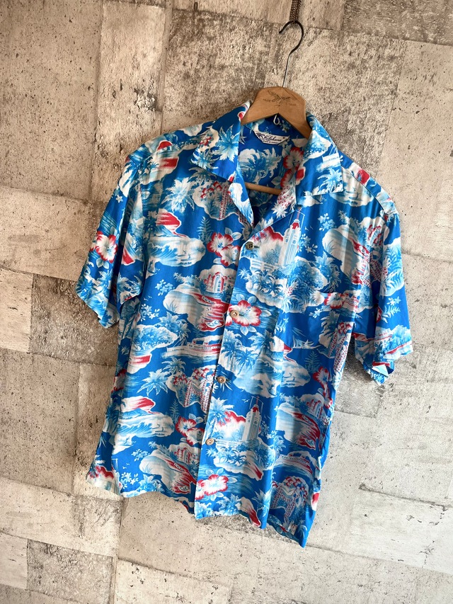 50s HAWAII製 KILOHANA - LURLINE MATSON TROPICAL HAWAIIAN ALOHA SHIRT OLD ...