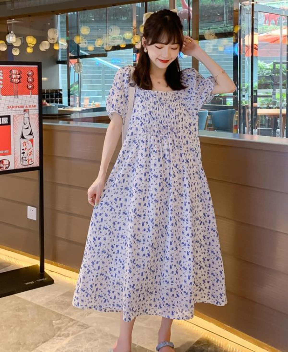 半袖青ドットマタニティワンピース | misire