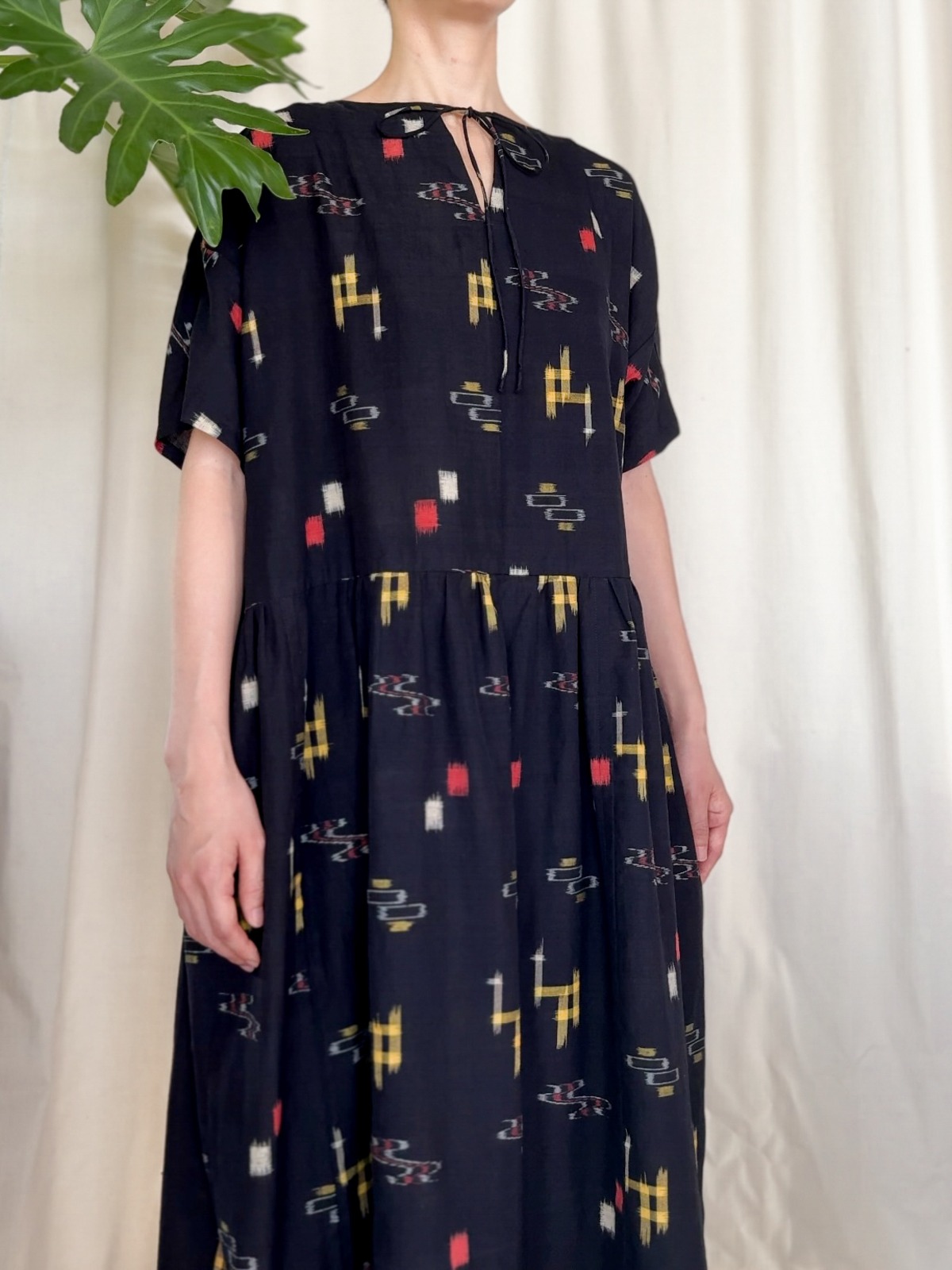 Moon dress- Ryukyu kasruri kimono, Cotton 琉球絣木綿 | COH / 孝