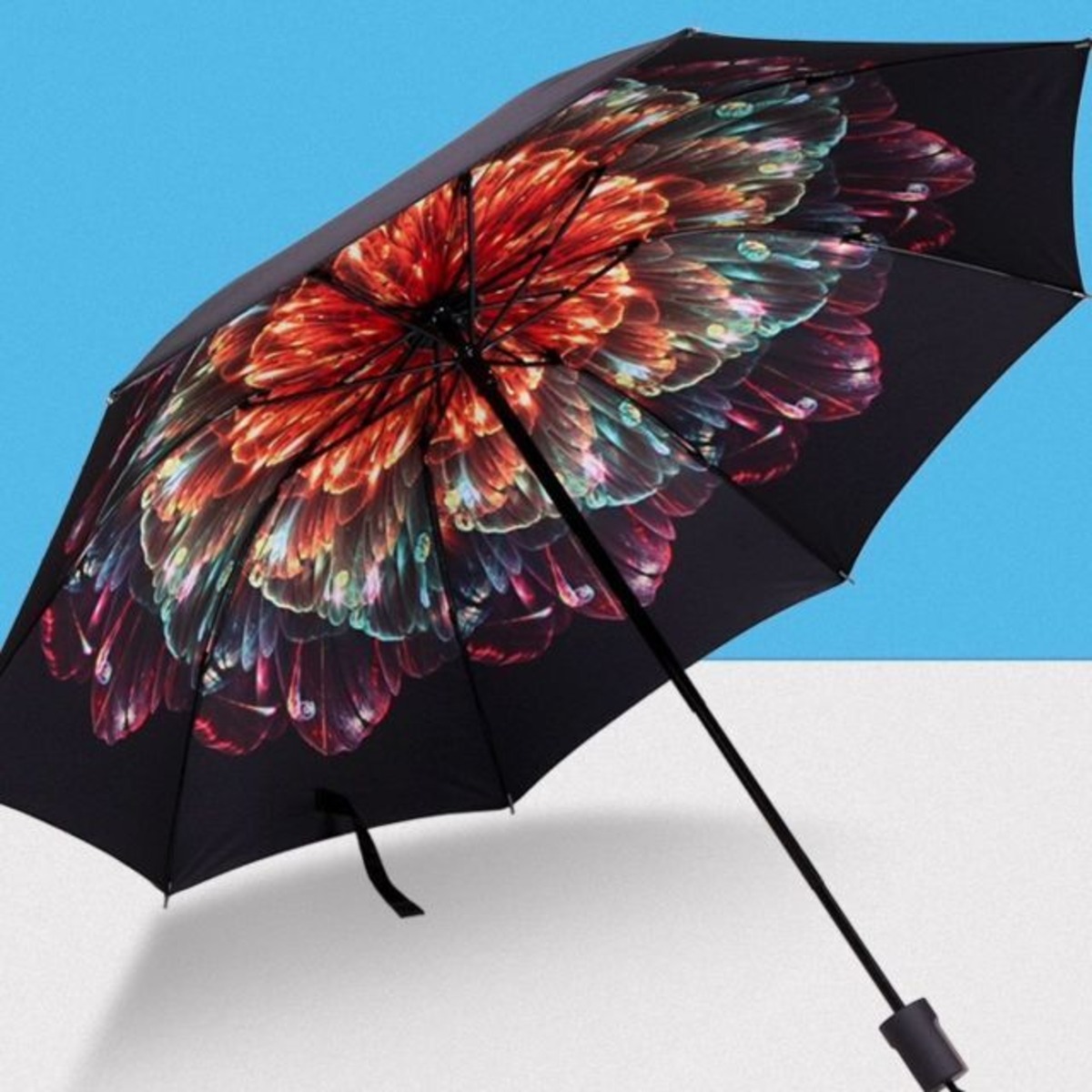 薔薇柄 折り畳み傘 ブラック 日傘 晴雨兼用 UVカット シック | Ruru &Suzaku
