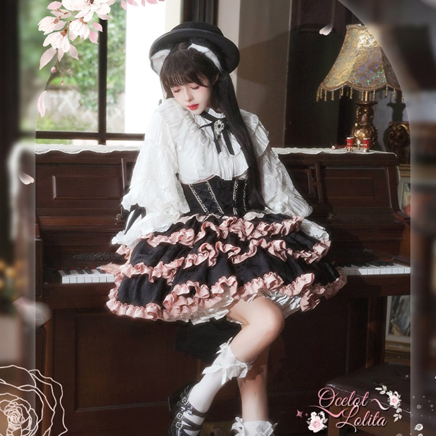 ロリータOP長袖ドレス多層ケーキスカートロリータスカート全額支払い軽ロ SEASONZ ゴスロリ ジャンパースカート ワンピース ストラップ フリル