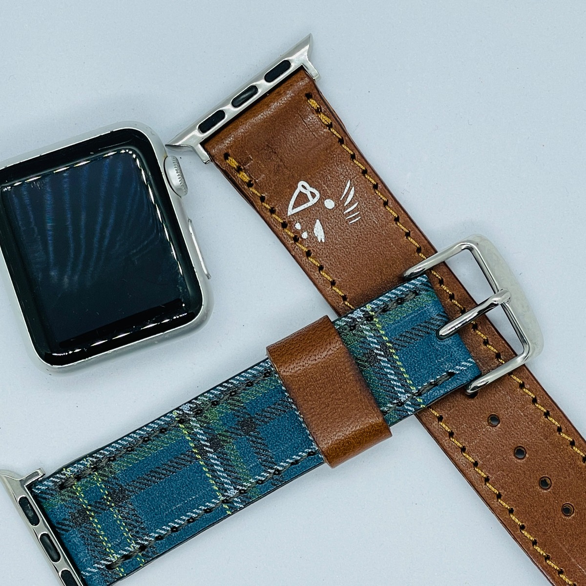 Apple Watch バンド セキセイインコ モノトーン ブラウン × ネイビー タータンチェック アップルウォッチバンド 時計ベルト ...