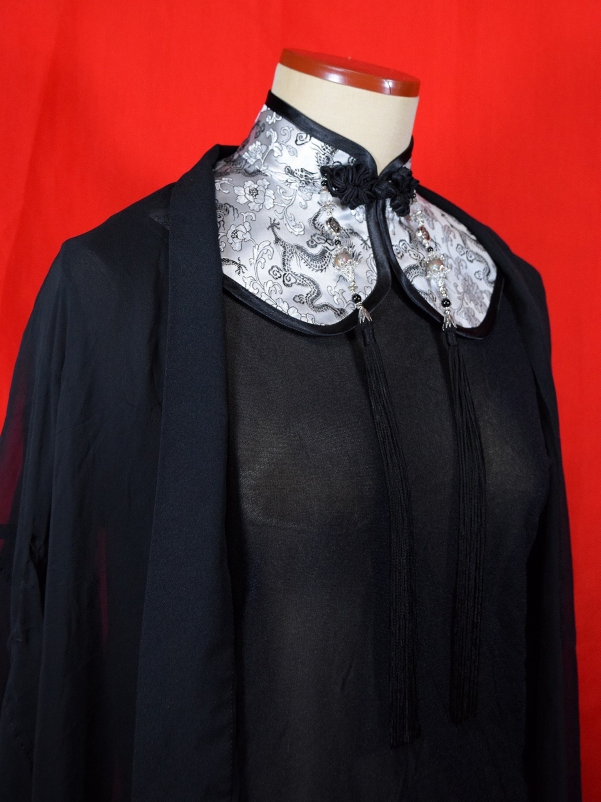 中華付け襟(銀龍)Sサイズ[AR-DC163] | 或-arui-