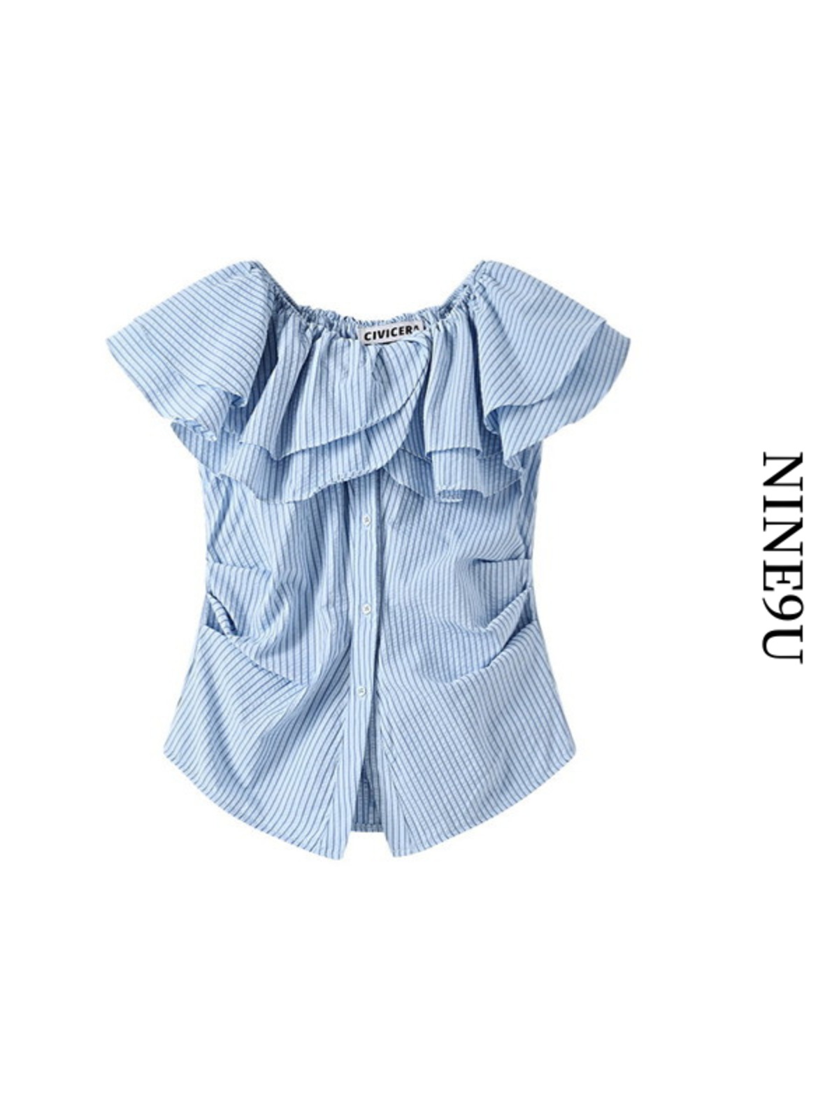 ruffle double-collar drape blouse 3color【NINE9319】 | NINE9U