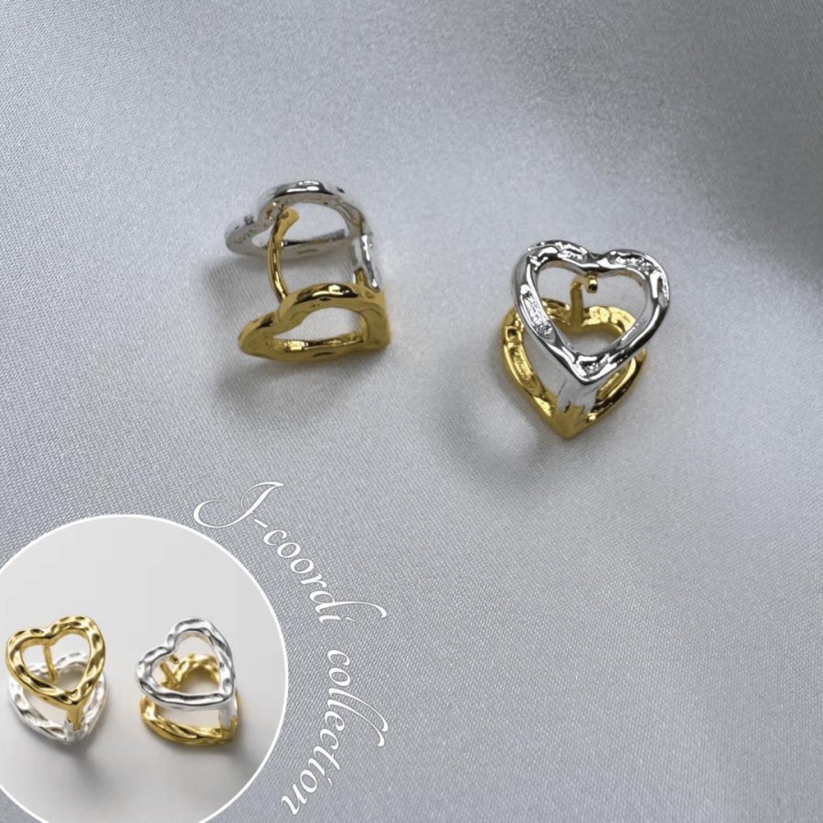 ピアス ゴールド シルバー バイカラー ハート レディース アクセサリー 両耳用 プレゼント ギフト | jcoordi-shop インポートアクセサリー・雑貨専門店