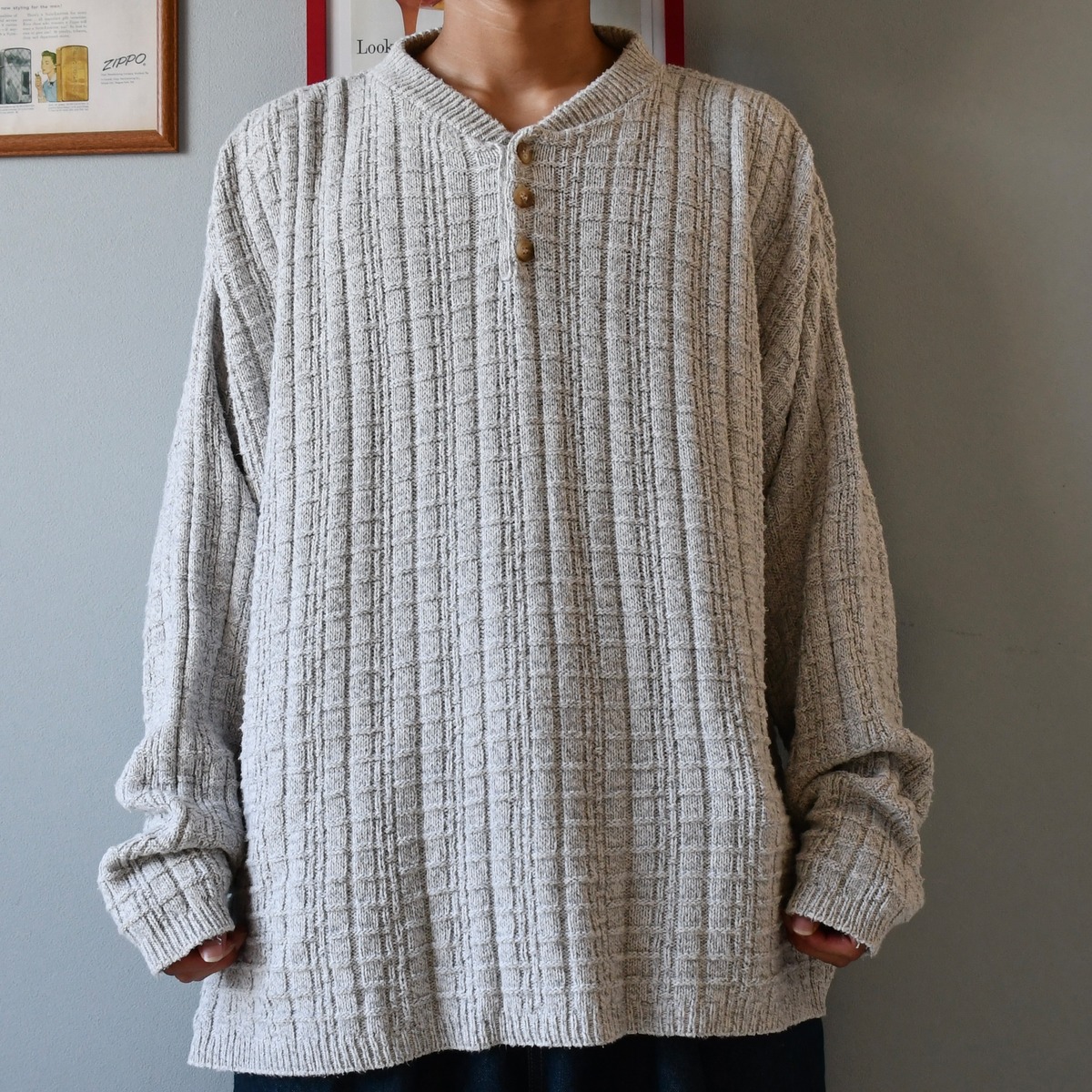 90s henry neck cotton knit | natume